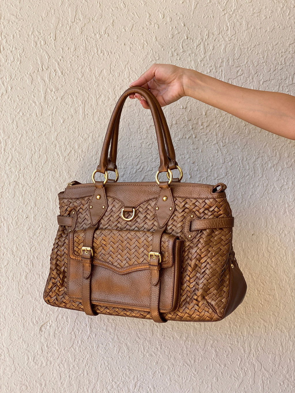 Cole Haan Village Weave H06 Purse Woven Leather Bronze Bag
