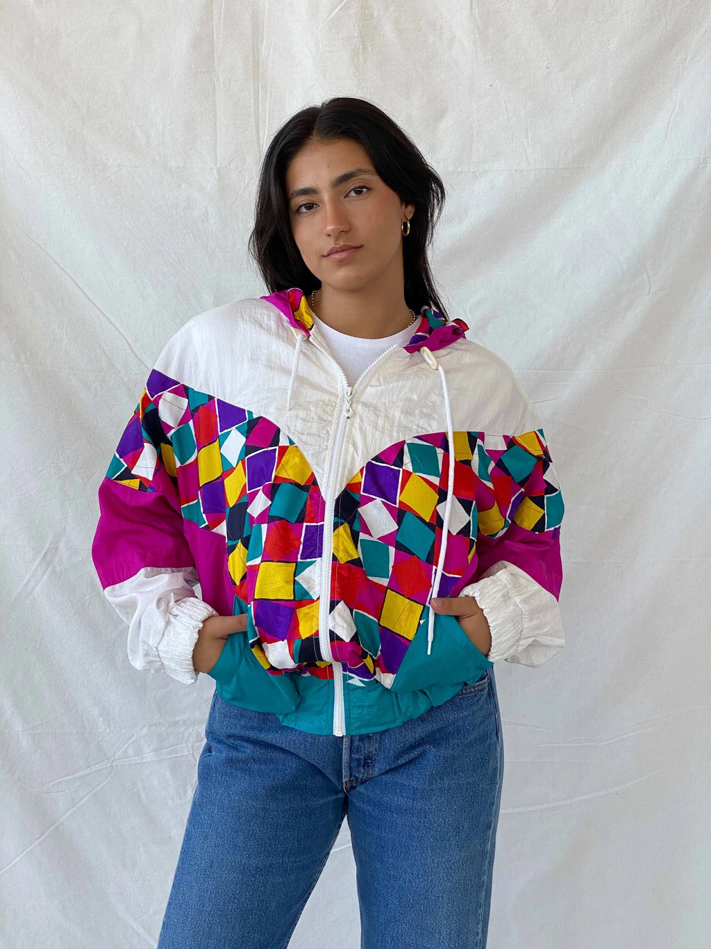 Vintage 90s Lavon Multicolored Windbreaker Jacket - 80s Puffer Jacket