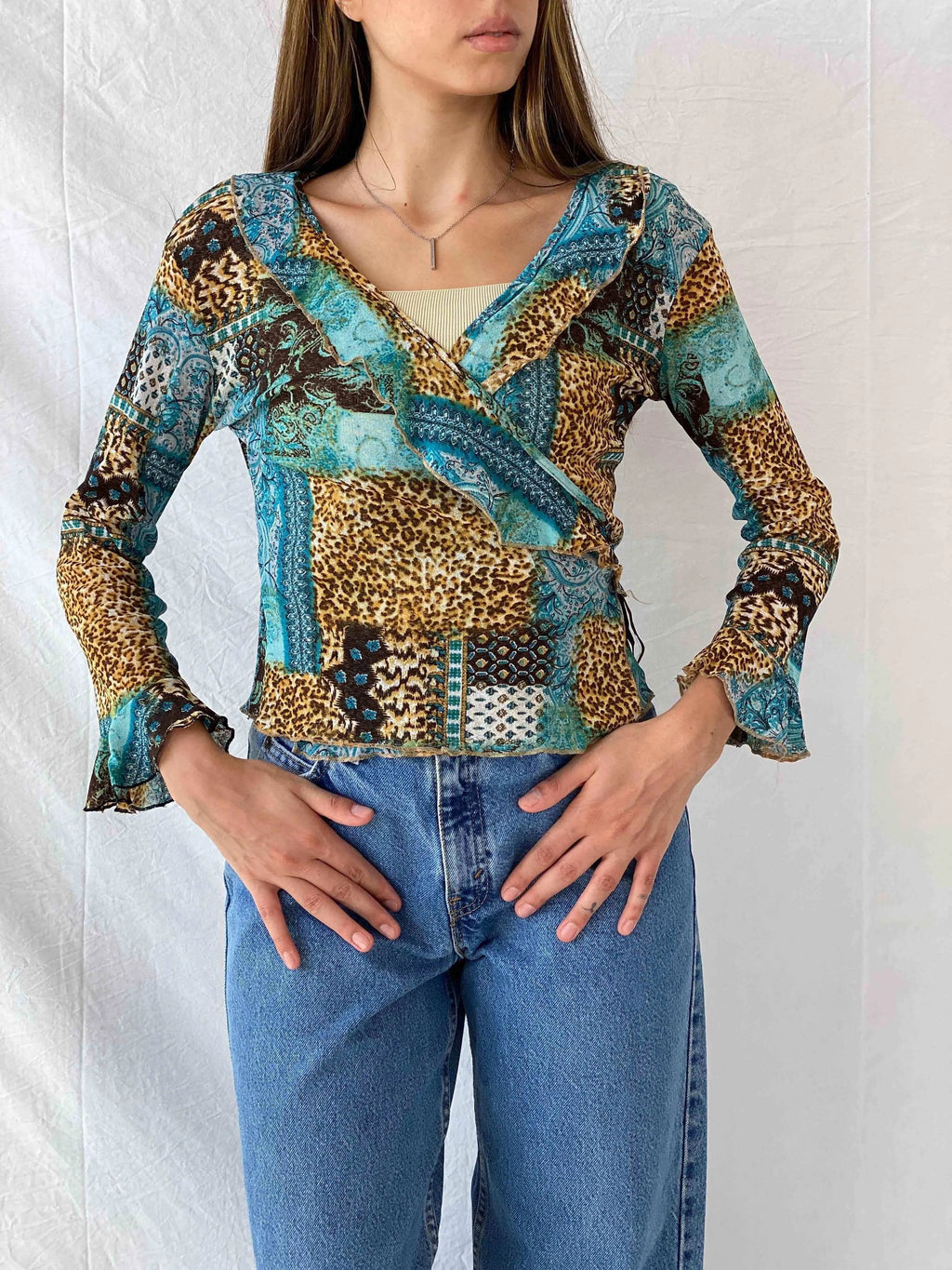 Vintage Jus De Pom Paris Wrap Top- Flowy - Patterened - Everyday - Fall