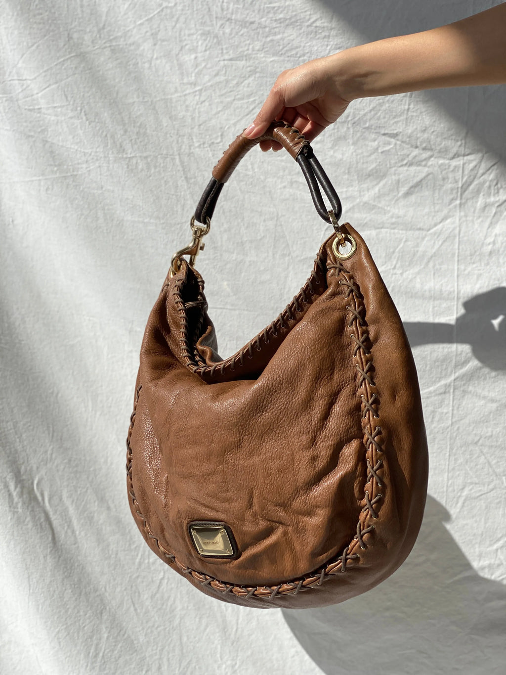 Y2K Jimmy Choo Brown Leather Large Hobo Braided Shoulder Bag - Designer ...