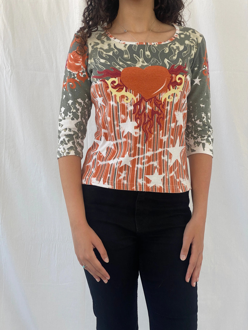 Y2K X-Mail Graphic Heart Flame Women’s Top - M/L